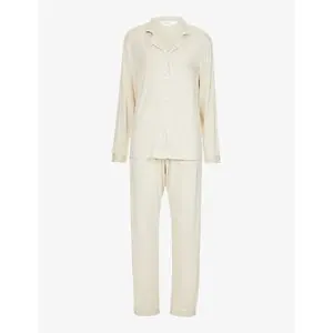 THE NAP CO Rayon Piped Stretch-jersey Pyjama Set - Warm Oat/white Piping
