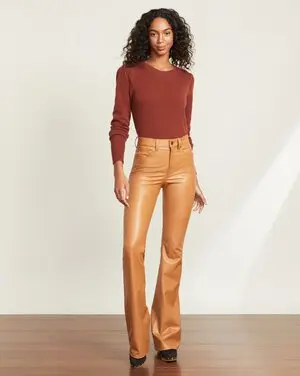 Veronica Beard Beverly Skinny-flare Pant Vegan Leather Cognac
