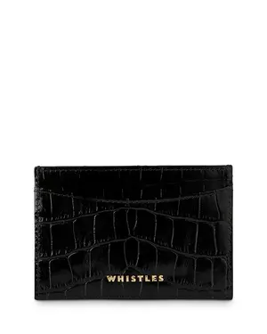 Whistles Croc Embossed Leather Card Holder - Black