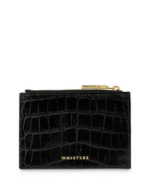 Whistles Croc Embossed Leather Coin Purse - Black