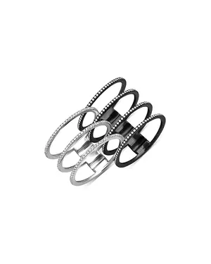 GRAZIELA 14k White Gold & Dark Rhodium Diamond Interlocking Statement Rings, Set Of 2 - Black