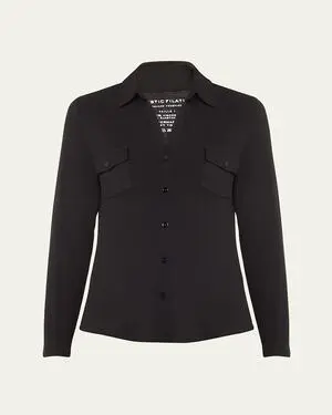 Majestic Filatures Soft Touch Button-down Shirt With Pockets - Noir