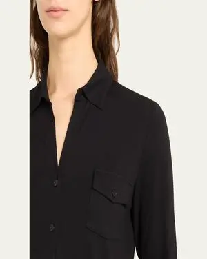 Majestic Filatures Soft Touch Button-down Shirt With Pockets - Noir