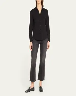 Majestic Filatures Soft Touch Button-down Shirt With Pockets - Noir