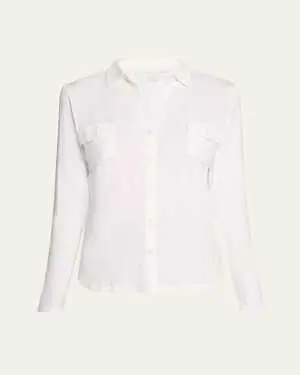 Majestic Filatures Soft Touch Button-down Shirt With Pockets - White