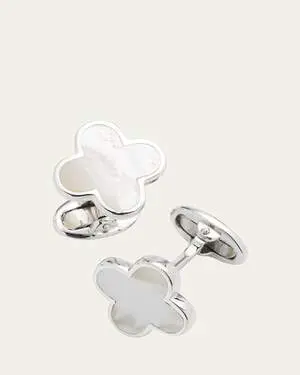 JAN LESLIE Mother-of-pearl Clover Cuff Links - White