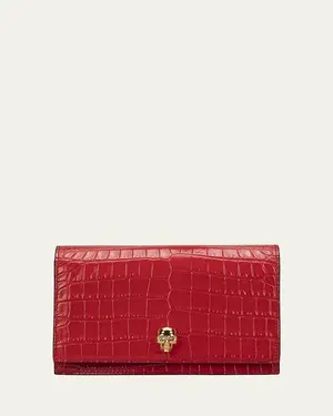 Alexander McQueen McQueen Mini Mock-Croc Crossbody Bag With Skull - Dark Red