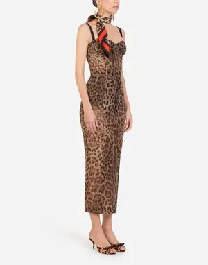 Dolce & Gabbana Longuette Tulle Dress With Leopard Print - Animal Print