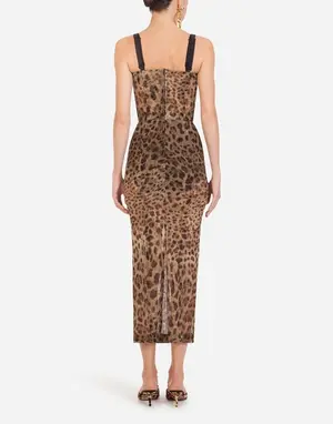 Dolce & Gabbana Longuette Tulle Dress With Leopard Print - Animal Print
