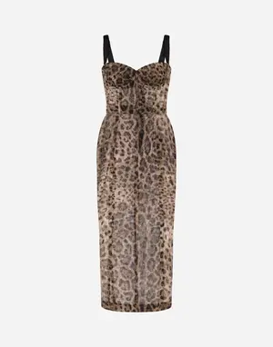 Dolce & Gabbana Longuette Tulle Dress With Leopard Print - Animal Print