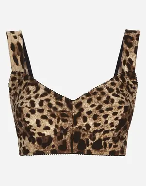 Dolce & Gabbana Short Bustier Top In Leopard Print Charmeuse - Multicolor
