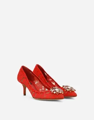 Dolce & Gabbana Bellucci Taormina Lace Pump With Crystals - Red