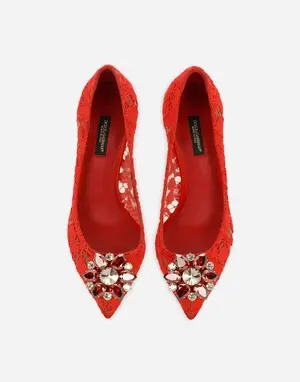Dolce & Gabbana Bellucci Taormina Lace Pump With Crystals - Red