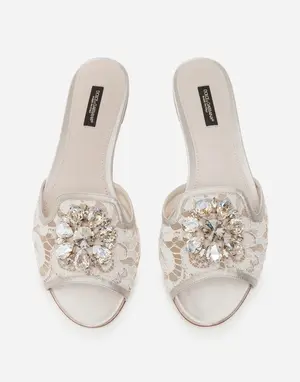 Dolce & Gabbana Lace Slippers With Crystals - Ice