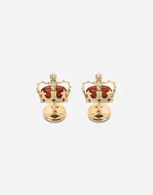 Dolce & Gabbana Crown Crown Cufflinks With Red Jasper - Yellow Gold