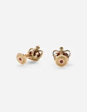 Dolce & Gabbana Crown Crown Cufflinks With Red Jasper - Yellow Gold