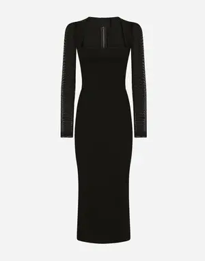 Dolce & Gabbana Sable Calf-length Dress With Tulle Sleeves - Black