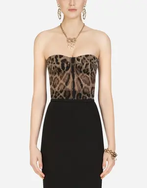 Dolce & Gabbana Leopard-print Tulle Bustier