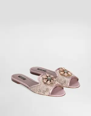 Dolce & Gabbana Lace Slippers With Crystals - Blush
