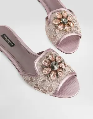 Dolce & Gabbana Lace Slippers With Crystals - Blush
