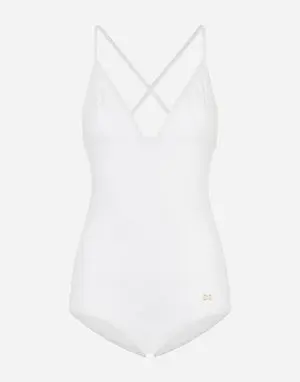 Dolce & Gabbana Plunging Neckline One-piece Swimsuit - White
