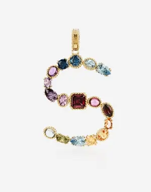 Dolce & Gabbana S Lettering Charm In 18kt Yellow With Gemstones - Gold
