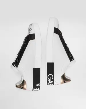 Dolce & Gabbana Portofino Sneakers In Printed Nappa Calfskin With Crown Patch