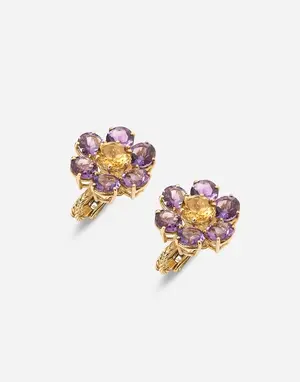 Dolce & Gabbana Spring Earrings In 18kt Yellow With Amethysts And Citrine