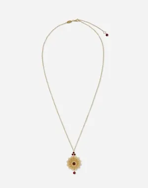 Dolce & Gabbana Filigree Pendant Necklace With Rhodolite Garnets - Gold