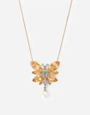 Dolce & Gabbana Butterfly Citrine And Emerald Necklace