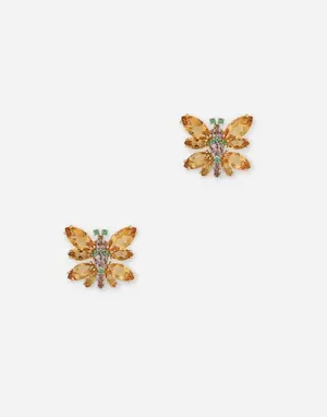 Dolce & Gabbana Butterfly Earrings In 18kt Yellow With Citrines, Amethysts, And Emeralds - Gold