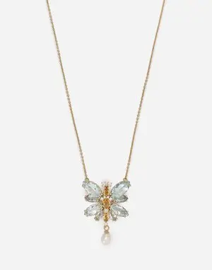 Dolce & Gabbana Butterfly Necklace With Aquamarine, Citrine, Diamond And Pearl