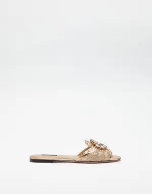 Dolce & Gabbana Lace Slippers With Crystals - Gold