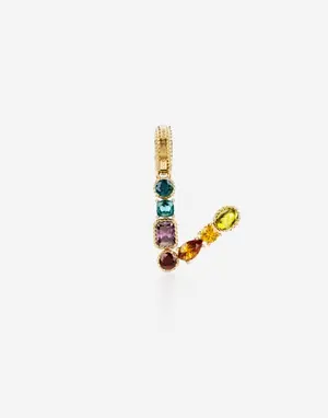 Dolce & Gabbana V Lettering Charm In 18-carat Yellow And Multicolored Gems - Gold