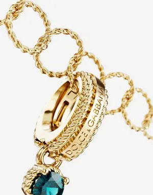 Dolce & Gabbana V Lettering Charm In 18-carat Yellow And Multicolored Gems