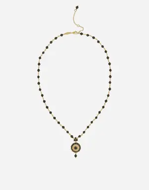 Dolce & Gabbana Sicily 18-carat Yellow Gold Necklace With Black Jades And Sapphires - Gold/black