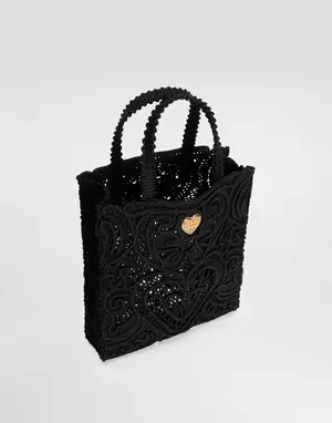 Dolce & Gabbana Small Cordonetto Lace Beatrice Shopper Bag - Black