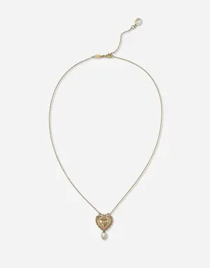 Dolce & Gabbana Devotion Necklace With Diamonds And Pearls - Yellow Gold