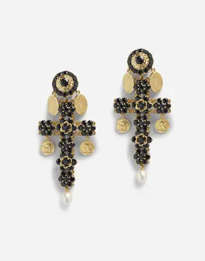 Dolce & Gabbana Sicily Earrings In 18-carat Yellow Gold And Black Sapphires - Gold/black