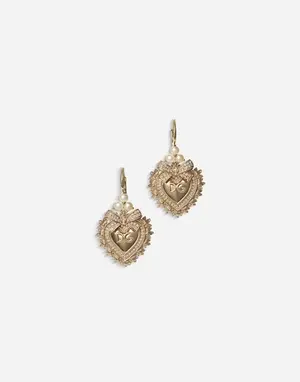 Dolce & Gabbana Devotion Earrings With Diamonds And Pearls - Yellow Gold