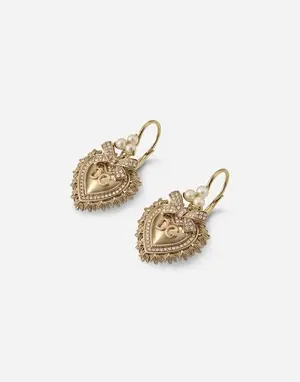 Dolce & Gabbana Devotion Diamond And Pearl Earrings - Yellow Gold