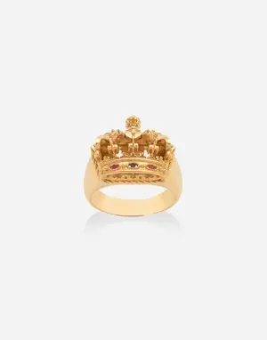 Dolce & Gabbana Royal Crown Ring In 18kt Yellow With Rubies And Sapphire - Gold