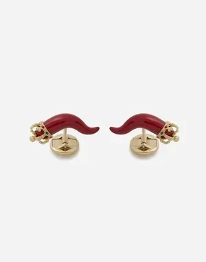 Dolce & Gabbana Good Luck Cufflinks In Enamelled Yellow - Gold