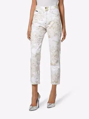 Philipp Plein Skeleton-print Cropped Jeans
