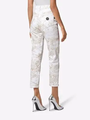 Philipp Plein Skeleton-print Cropped Jeans