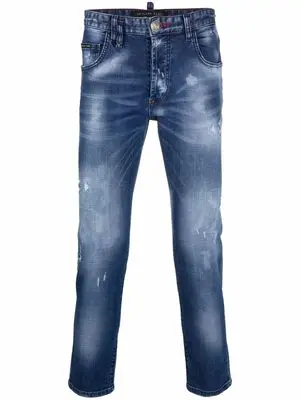 Philipp Plein Distressed Skinny-cut Jeans - Blue