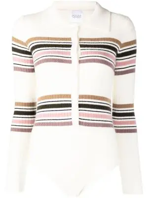 MADELEINE THOMPSON Cetus Striped Knit Bodysuit - White