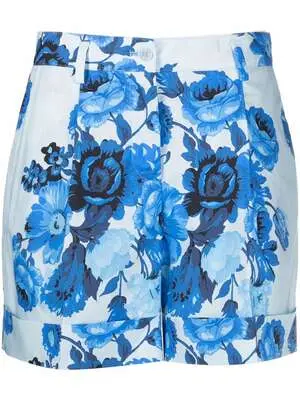 P.a.r.o.s.h Floral-print High-waisted Shorts - Blue