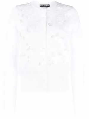 Dolce & Gabbana Floral-embroidery Openwork Cardigan - White