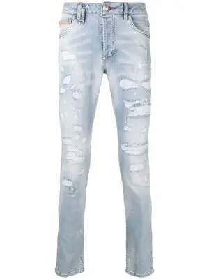 Philipp Plein Ripped Skinny Jeans - Blue